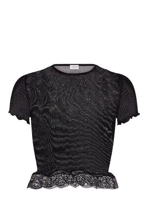 Saint Laurent Lace-trimmed Silk Top - Black
