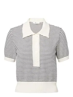 FRAME Striped Cotton Polo Shirt - Blue
