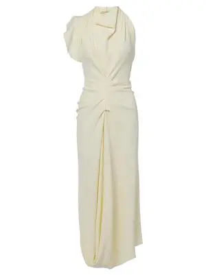 Victoria Beckham Gathered Satin Crepe Midi Dress - Yellow