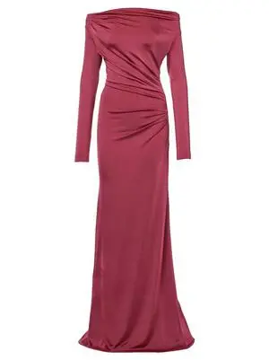 Victoria Beckham Draped Off-shoulder Jersey Gown - Pink