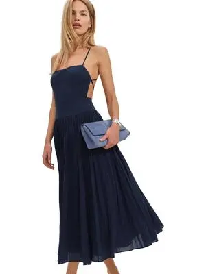 REFORMATION Perlette Halterneck Midi Dress - Midnight