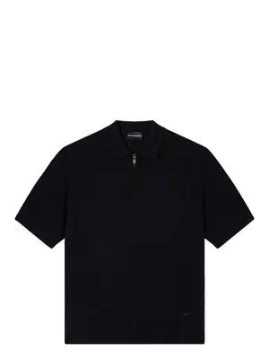 Emporio Armani Plain-knit Jumper With Polo-shirt Collar - Black