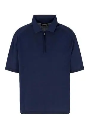 Emporio Armani Plain-knit Jumper With Polo-shirt Collar - Blue