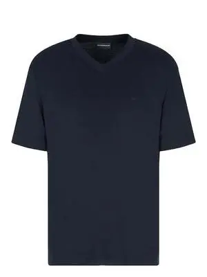 Emporio Armani Modal Jersey V-neck T-shirt With Micro Eagle Embroidery - Navy