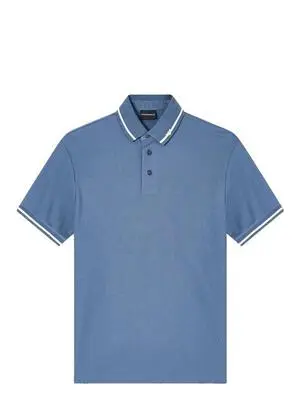 Emporio Armani Piqué Polo Shirt With Micro Eagle Embroidery And Trim - Blue