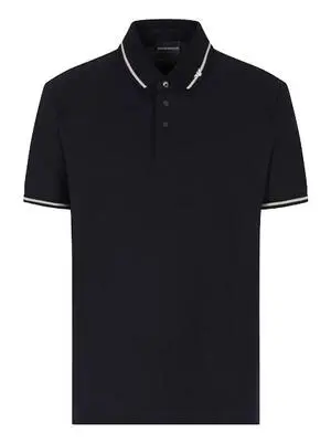 Emporio Armani Piqué Polo Shirt With Micro Eagle Embroidery And Trim - Navy