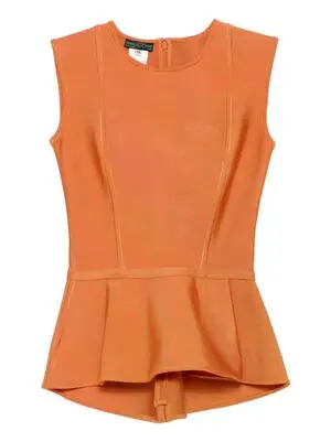 HERVE L. LEROUX Jewel Neck Bandage Peplum Top - Orange