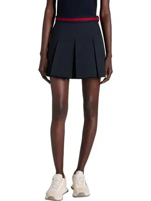 Moncler Pleated Cotton Stretch Gabardine Miniskirt - Dark Navy Blue