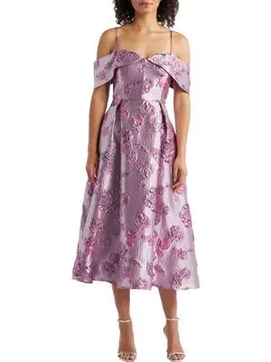 Julia Jordan Beaded Floral Jacquard Cold Shoulder Cocktail Dress - Purple Multi