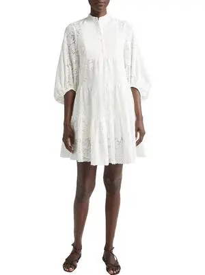Erdem Long Sleeve Tiered Lace Minidress - Ivory