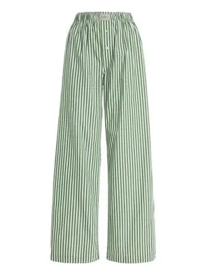 Comme Si Striped Cotton Poplin Pants - Green