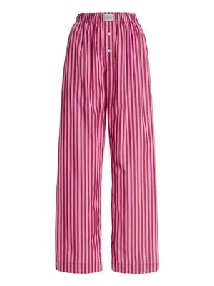 Comme Si Striped Cotton Poplin Pants - Pink