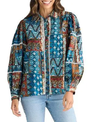 TALISMAN THE LABEL Castella Patchwork Print Cotton Button-Up Shirt