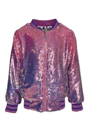 LOLA + THE BOYS Haze Sequin Bomber Purple