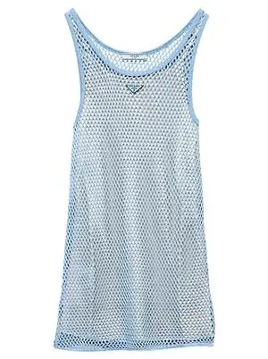 Prada Triangle-logo Cotton Mesh Mini Dress - Light Blue