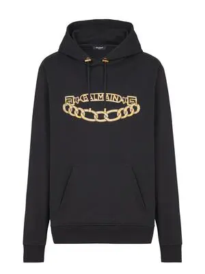 Balmain Chain Print Cotton Hoodie - Black
