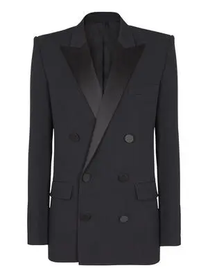 Balmain Wool-satin Double-breasted Blazer - Black