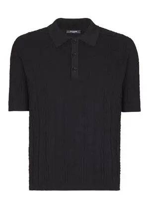 Balmain Knitted Monogram Polo Shirt - Black