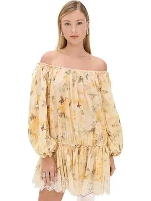 Zimmermann Cascadian Tiered Mini Dress - Yellow Botanical Floral