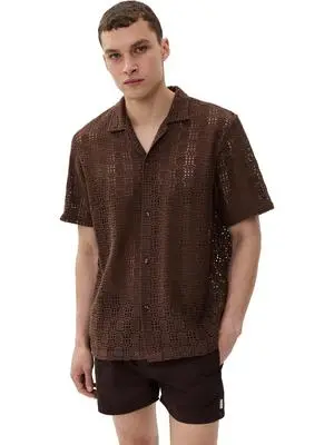 AUTO-REPLY Alex Raschel Squares Knit Shirt - Driftwood