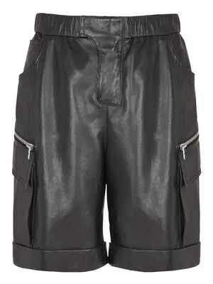 Balmain Lambskin Cargo Shorts - Black