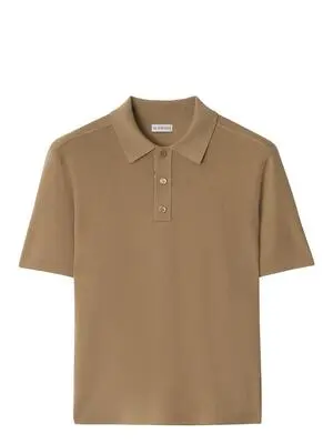 Burberry Check-placket Wool Knit Polo Shirt - Flax