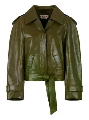 Marni Cropped Leather Jacket - Green