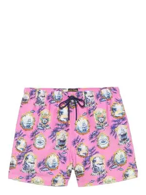 Camilla Salty Splendour-print Swim Shorts - Pink