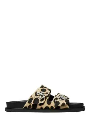Tory Burch Turnlock Sport Leopard-Print Sandals Neutrals