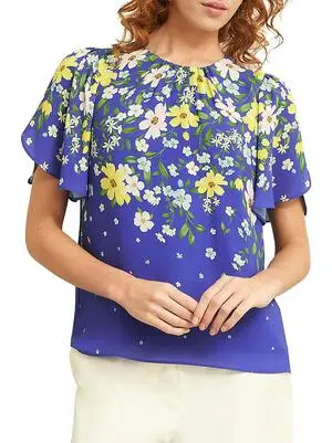 HOBBS LONDON Verena Floral Print Top - Blue Multi