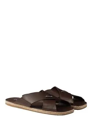 Prada Crisscross Leather Slides - Brown