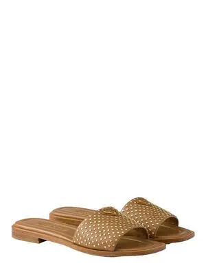 Prada Nappa Leather Studded Slides - Brown