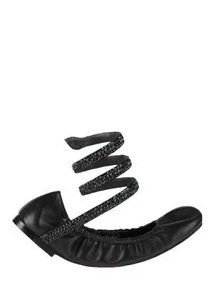 Rene Caovilla Leather Ballet Flats With Appliqués - Black