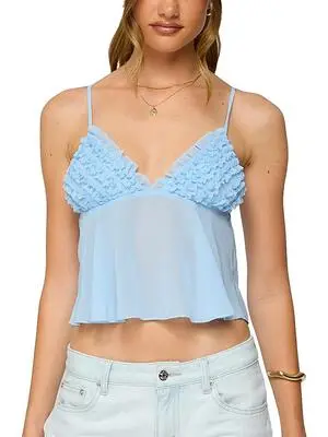 EDIKTED Ruffle Sheer Chiffon Babydoll Tank Top - Light Blue