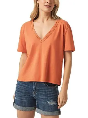 Splendid Dawn Crochet Trim Tee - Orange Tiger
