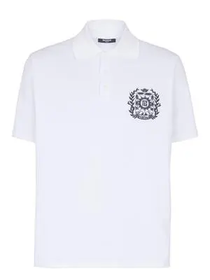 Balmain Cotton Crest Print Polo Shirt - White