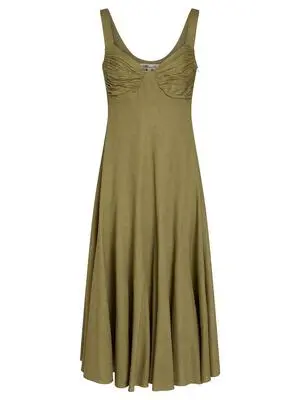 Diane Von Furstenberg Beth Gathered Woven Midi Dress - Army Green