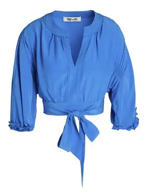 Diane Von Furstenberg Lucie Cropped Wrap Blouse - Azure