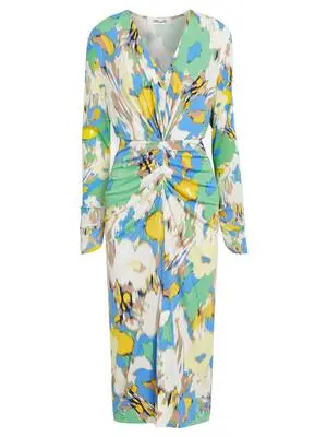 Diane Von Furstenberg Printed Jersey And Mesh Midi Dress - Mint