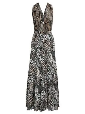 Diane Von Furstenberg Drew Tiered Snake-print Maxi Dress - Black