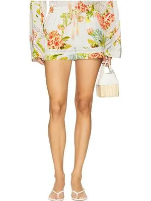 Hemant & Nandita Printed Linen Blend Shorts With Lace Detail - Multi