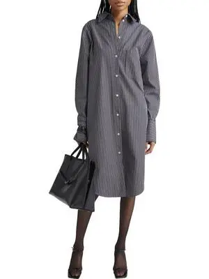TOTEME Oversize Stripe Organic Cotton Poplin Shirt Dress - Black/ White
