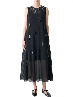 Akris Paillette Detail Techno Tulle Midi Dress - Black