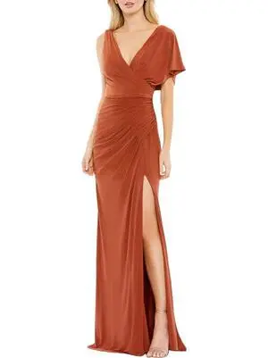 Mac Duggal One Shoulder Jersey Gown - Brick