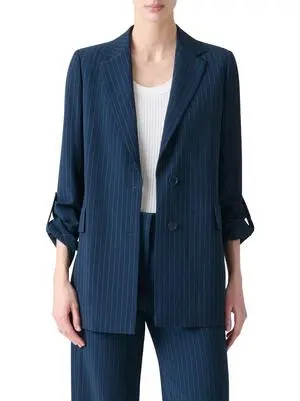 Akris Pinstripe Wool Blend Crepe Blazer - Navy