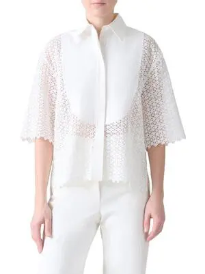 Akris Plastron Daisy Guipure Shirt - Cream