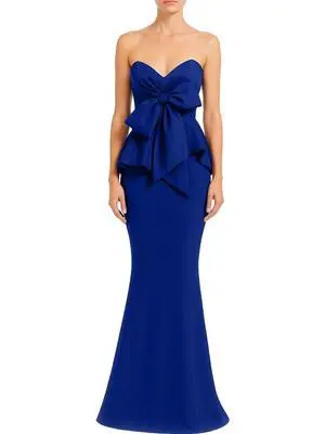 Badgley Mischka Bow Detail Strapless Peplum Mermaid Gown - Blueberry