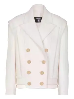 Balmain Cropped Cashmere Reefer Jacket - White