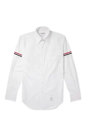 Thom Browne Button-down Collar Grosgrain-trimmed Cotton-poplin Shirt - White