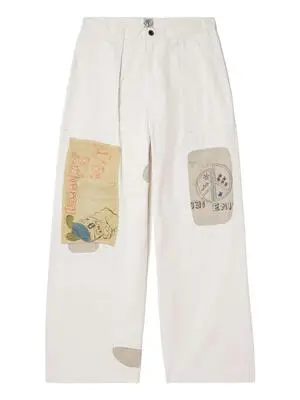 Kapital KAPITAL Fatigue Wide-Leg Patchwork Cotton-Twill Trousers Ecru